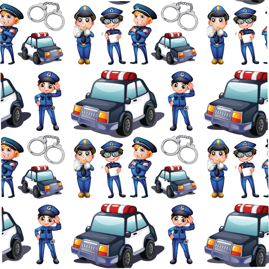 Home › Police Fabric, Cartoon Police Officers and Cars, Cotton or ...