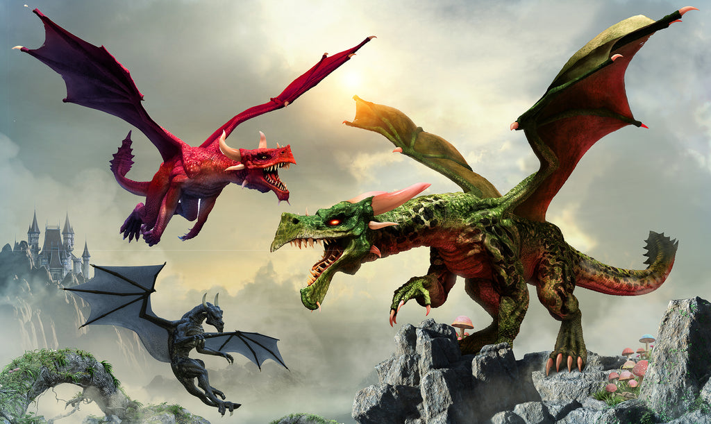 Home › Dragon Fabric Panel, Dragons Fighting Fabric Panel 1820