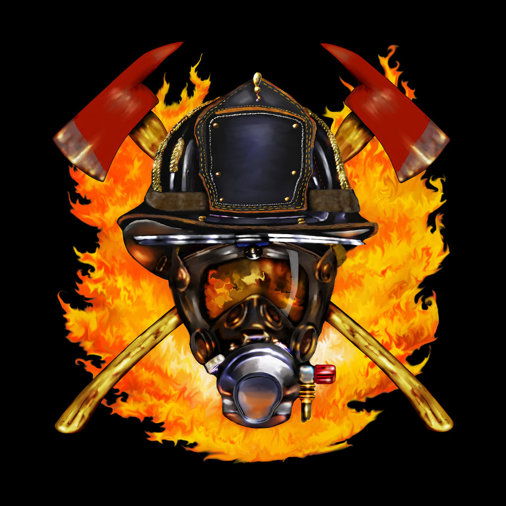 Home › Fire Fighter, Helmet with Axes on Black Fabric 1607