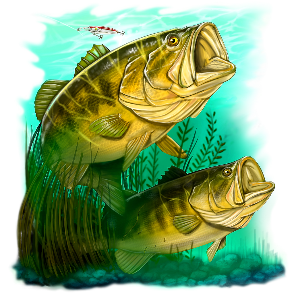 Home › Fishing Fabric, Two Large Mouth Bass Fabric Panel 1131